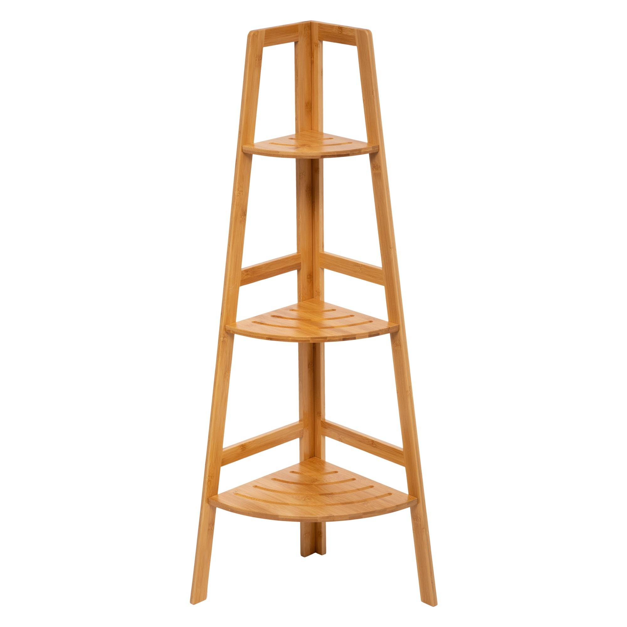 Raft de baie pe colț, bambus, 3 niveluri