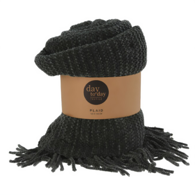 Pătură boho cu ciucuri, tricotată, 120 x 150 cm verde inchis