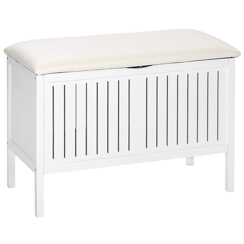 Cos rufe/scaun, Wenko Oslo, 2 in 1, 17 L, Lemn, Alb